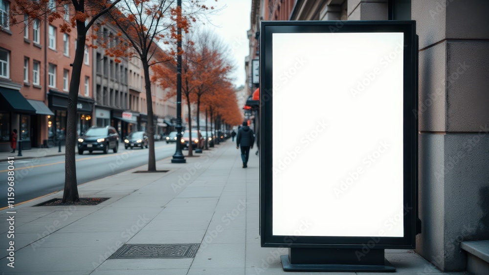 Street-side billboard with a blank white display area, perfect for ...