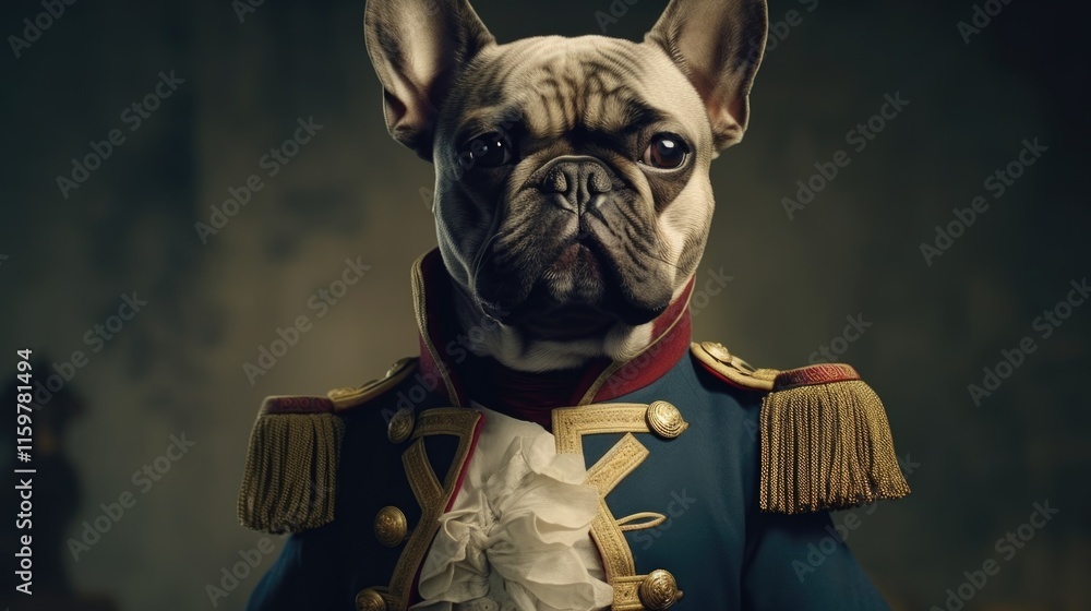 Pug in military uniform with medals and ribbons, dressed as a French ...