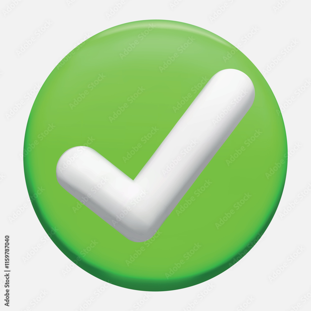 Green check mark 3d. Tick. Correct. Trendy icon. Symbol sign. Vector ...