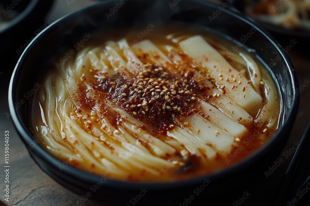 Eolkeunkalguksu A spicy Korean soup featuring knife cut noodles in a ...