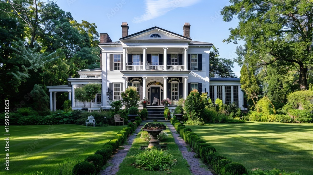 Historic colonial mansion with antique furniture and sprawling gardens ...