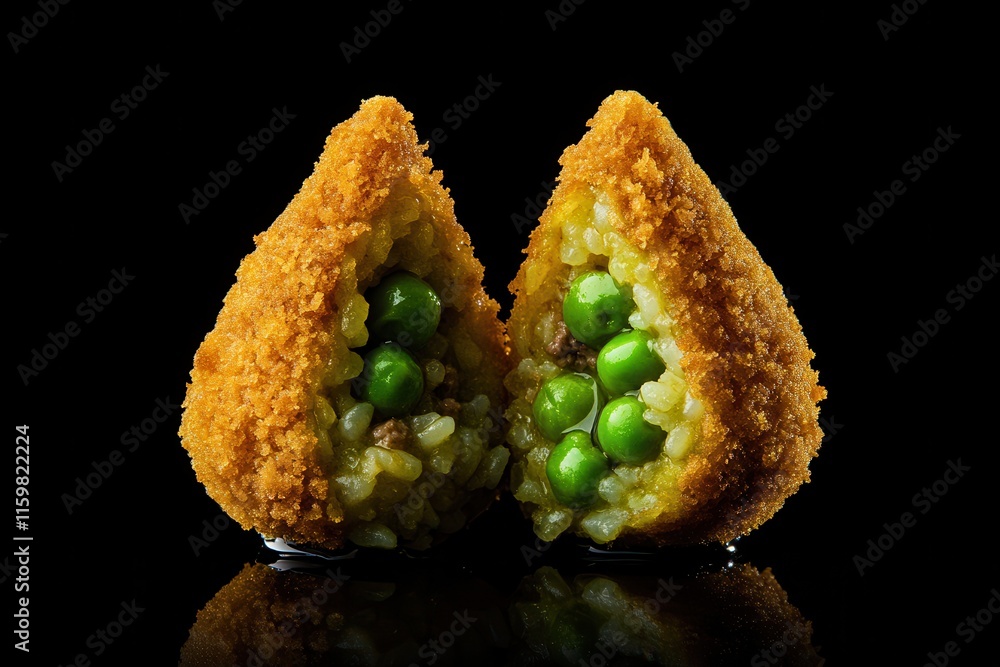 Sicilian deep fried rice balls shaped like cones stuffed with ragù ...