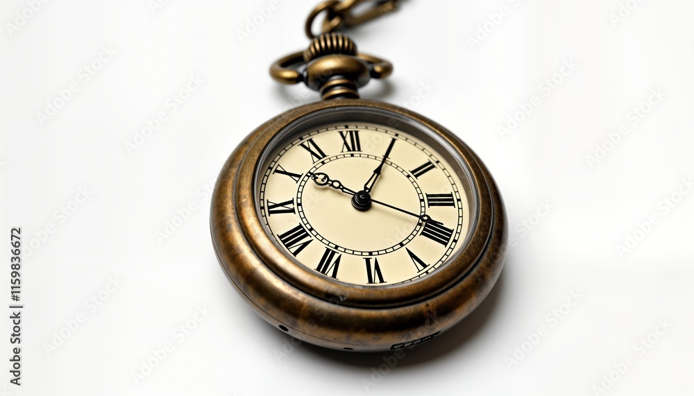 Antique pocket watch with roman numerals on transparent background ...