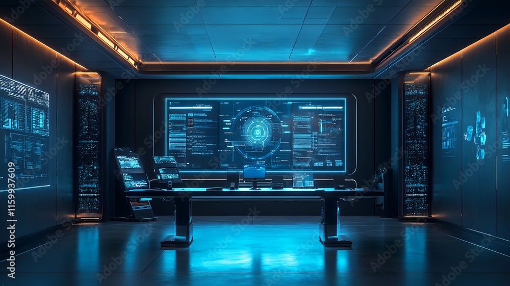 Futuristic Digital Interface in Minimalist Sci Fi Control Room Stock ...