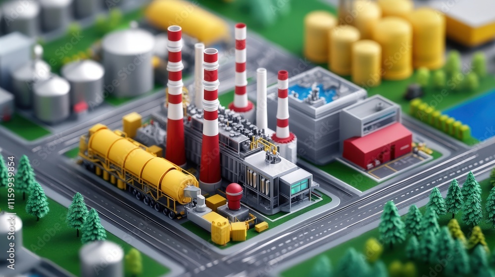 Colorful Industrial Power Plant Model with Smokestacks, Cooling Towers ...