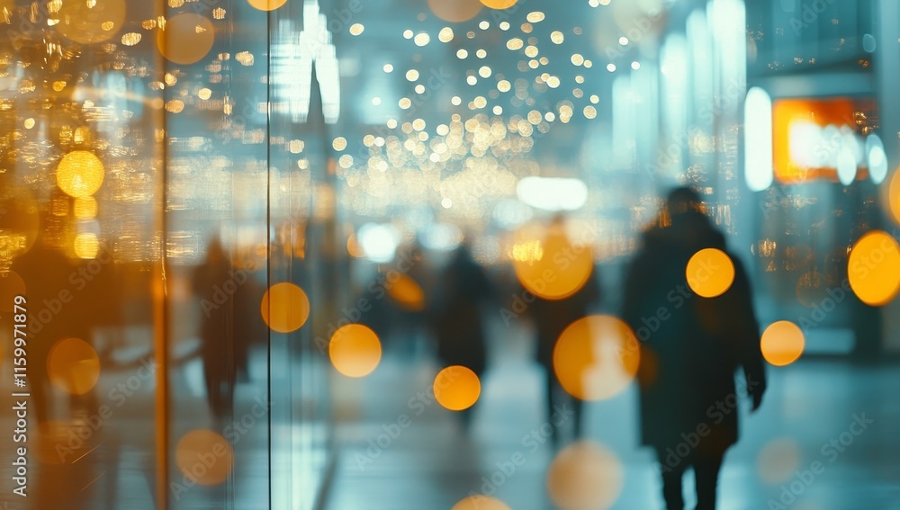 Blurry night city street with pedestrians and bokeh lights. Stock Photo ...
