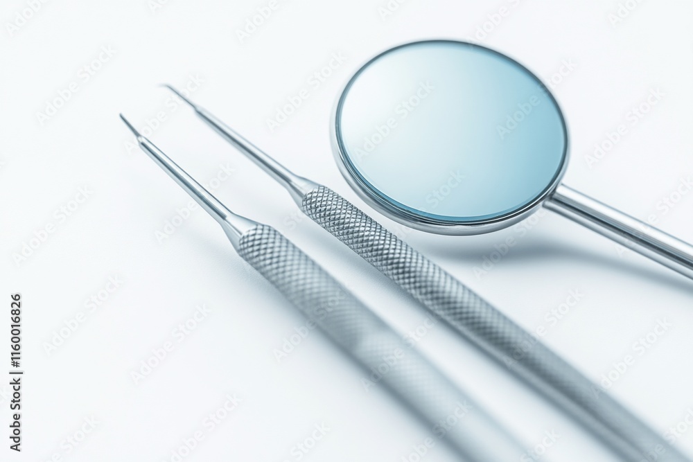 Dental tools including a mirror and explorer for oral examination ...