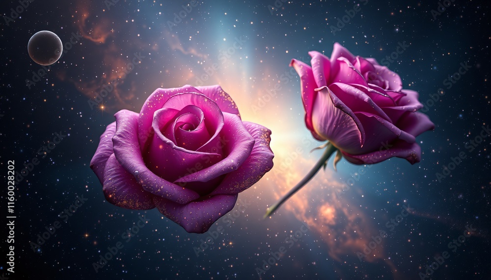 Stock-Illustration „Visualize roses floating through a cosmic nebula ...