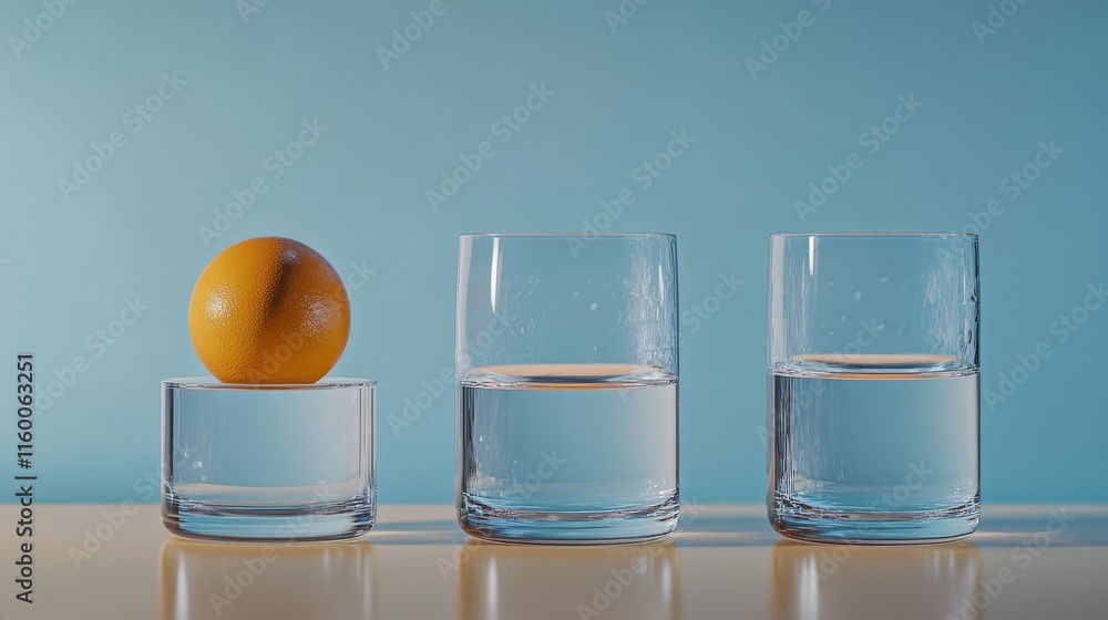 Density different solids, mass, volume. Buoyancy force. in container ...