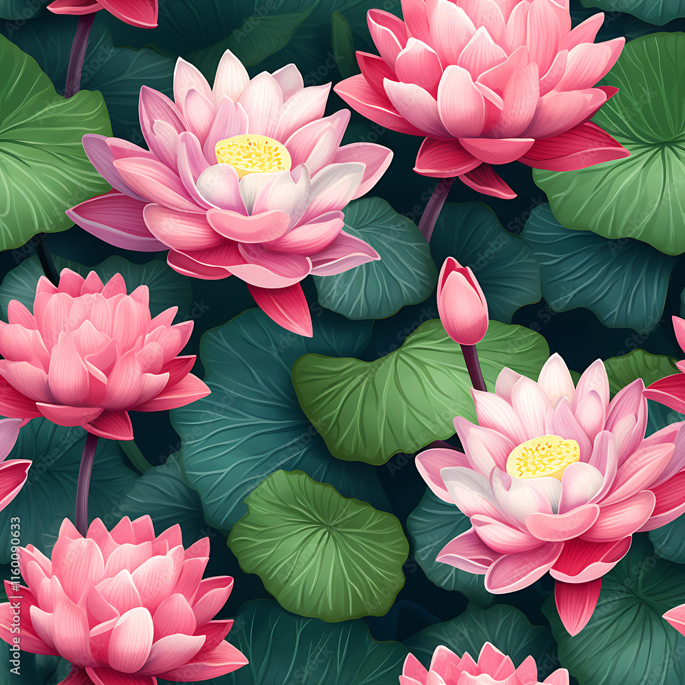 Lotus, seamless pattern, the queen of aquatic plants has leaf stalks ...