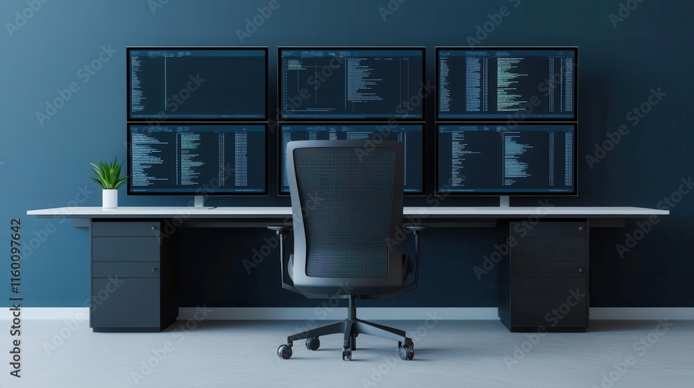 Stock trading room with modern lighting, openplan workstations, and ...