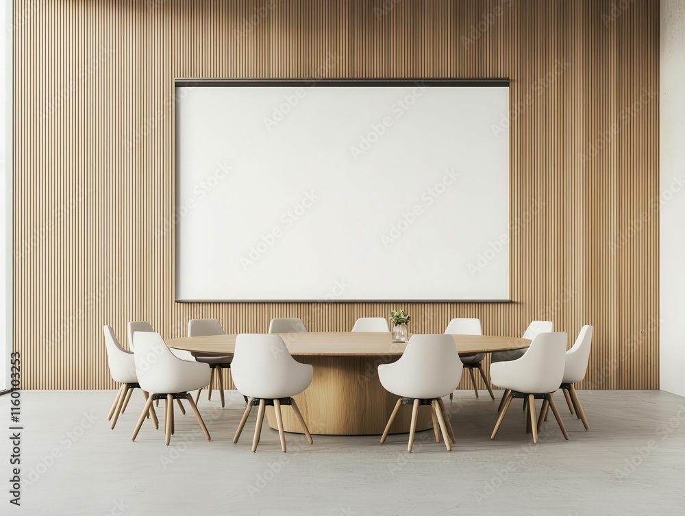 Bank conference room with circular seating arrangement, modern lighting ...