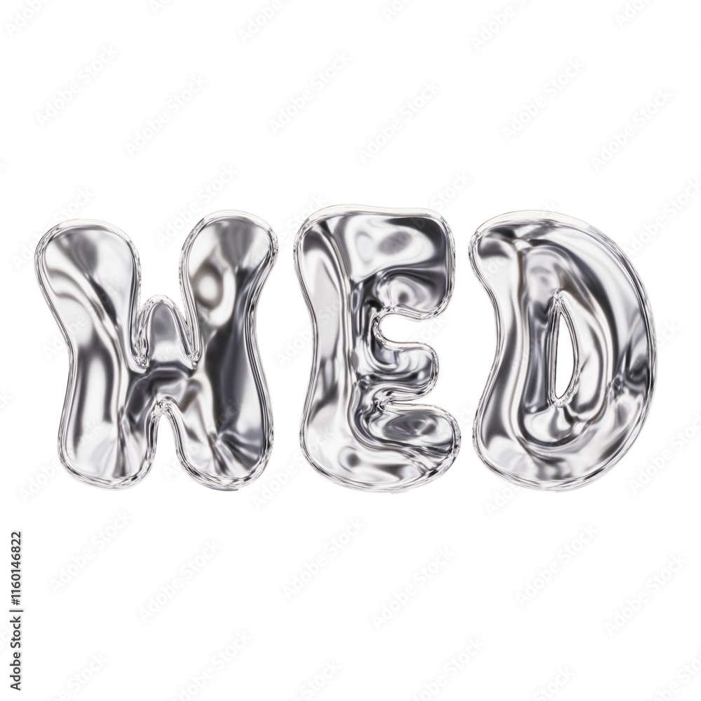 Wed, Wednesday abbreviation, day of the week. 3D shiny chrome Y2K ...