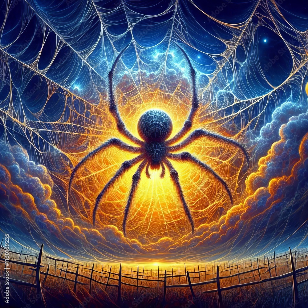 Sky Spider A spider that weaves webs across the sky trapping sto Stock ...