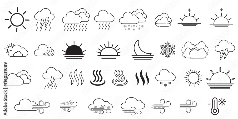Minimalist Weather Icons Pack – Line Art Style for Forecast and UI ...