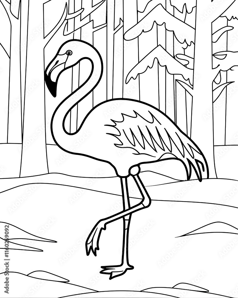 Cute flamingo printable coloring page for kids, animal illustration ...