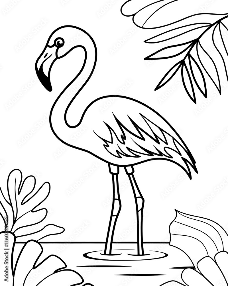 Cute flamingo printable coloring page for kids, animal illustration ...