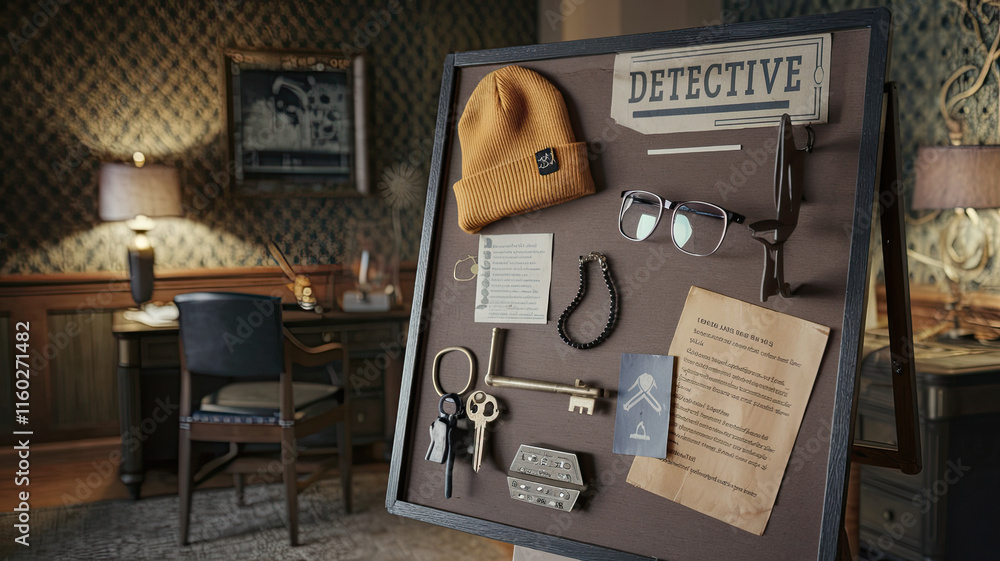 Detective Investigation Board with Clues, String Connections, Photos ...
