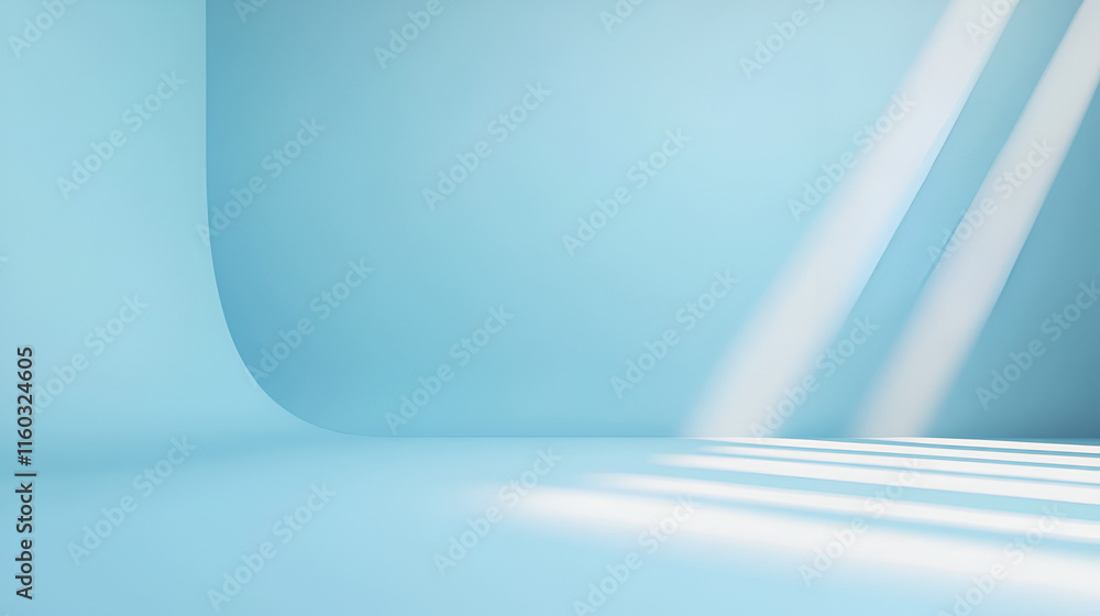 Light blue studio background with sunbeams. background backdrop banner ...