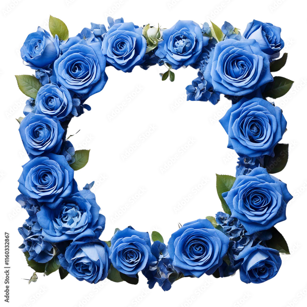 Blue roses border- frame for layouts, cards, mockups, invitation etc ...