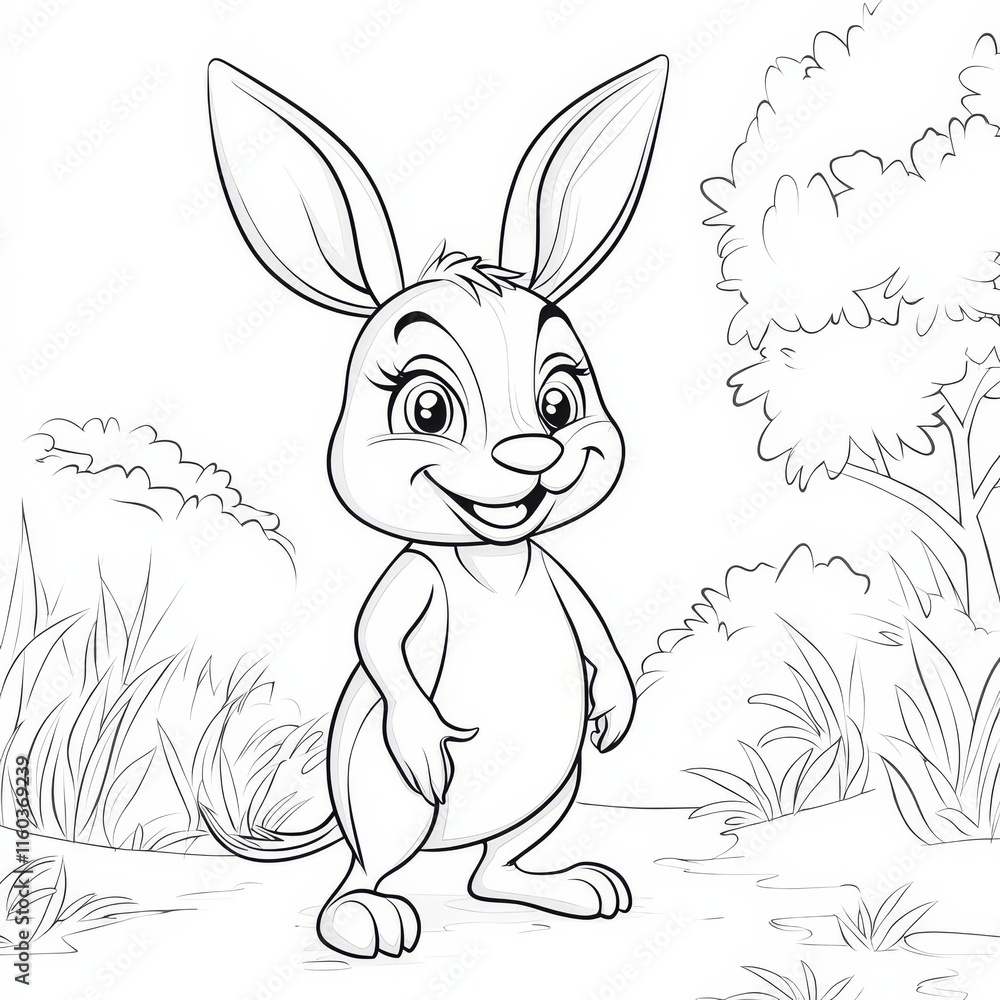 Happy Bunny Coloring Page: A joyful bunny in a forest setting, perfect ...