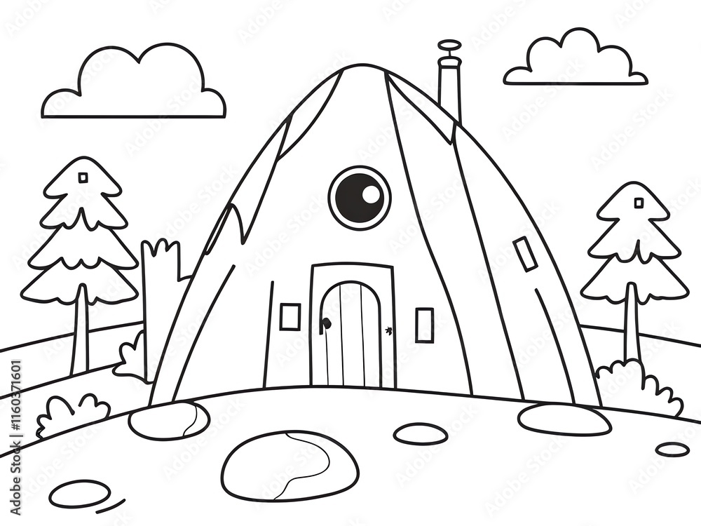 Whimsical Mountain House Coloring Page: A Fun Illustration of a Unique ...