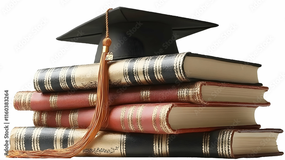 Graduation Cap Rests on Stack of Old Books Symbolizing Knowledge Stock ...