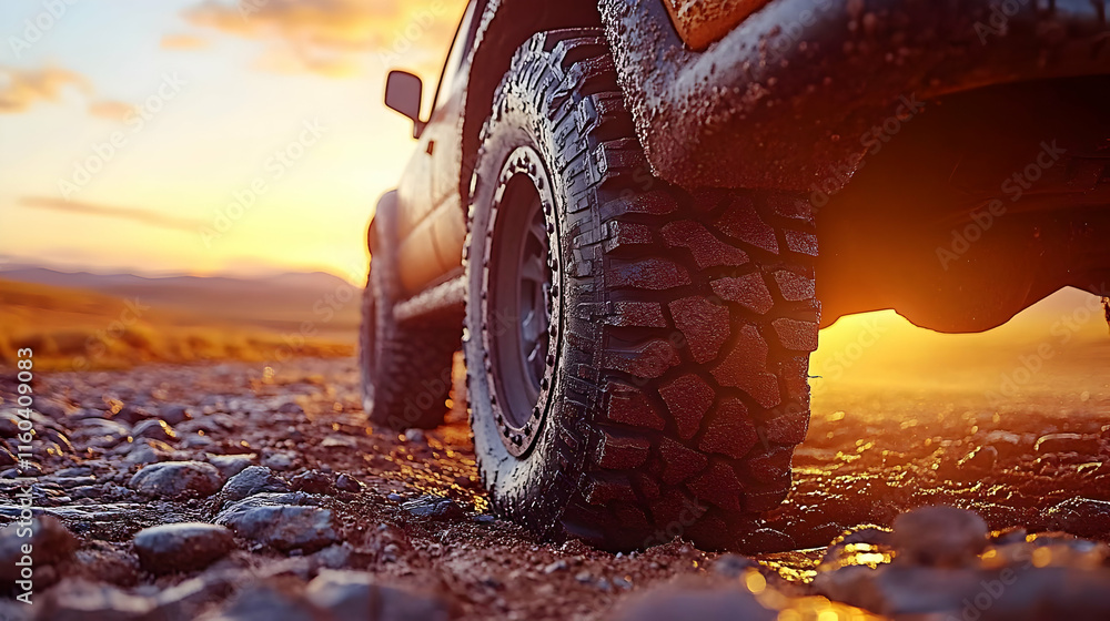 4x4 Vehicle Conquers Rocky Terrain at Golden Hour, Embarking on an Off ...