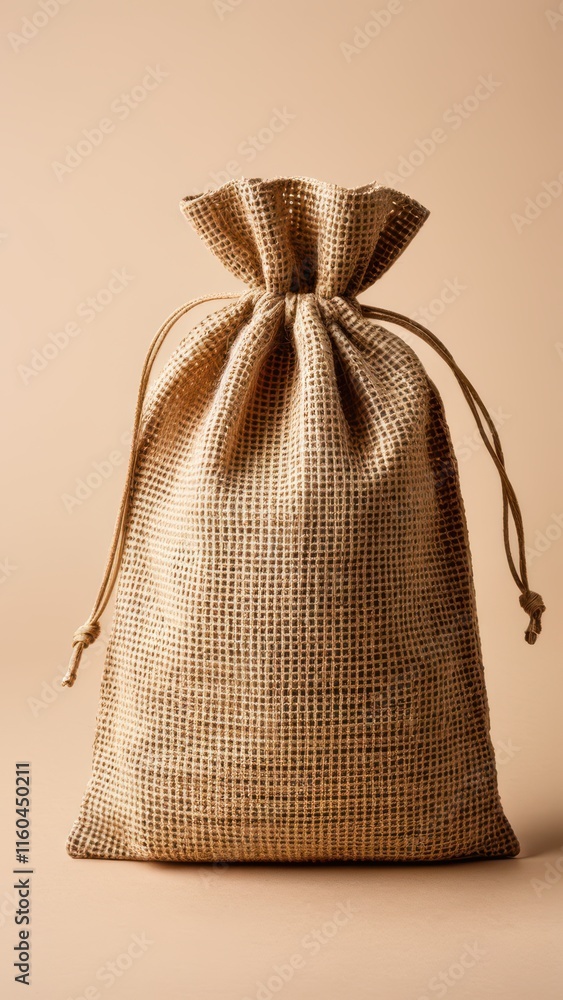 Handmade hemp drawstring bag mockup with rustic burlap texture for eco ...
