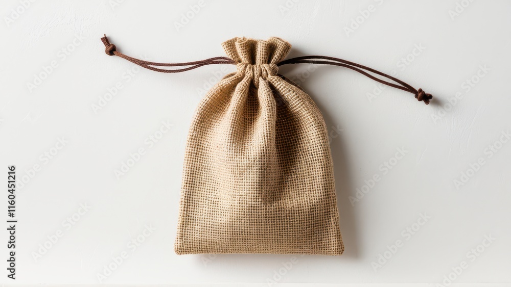 Handmade hemp drawstring bag mockup with rustic burlap texture for eco ...