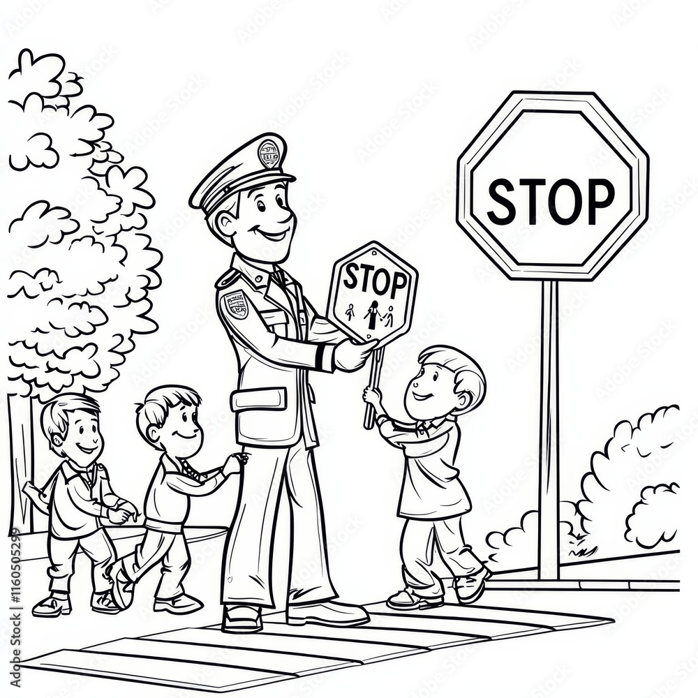 Road Safety Lesson: A friendly police officer instructing children on ...