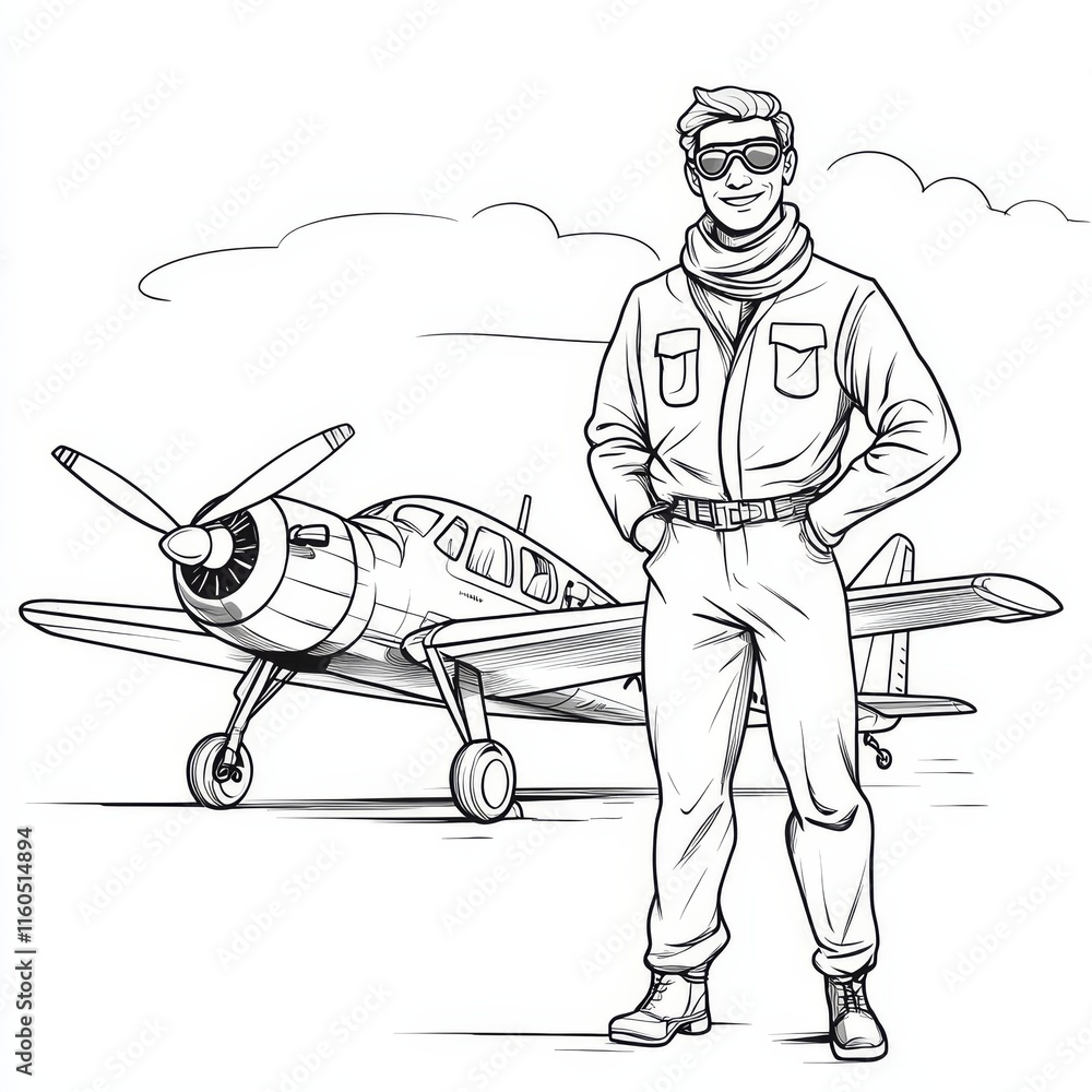 Pilot and Vintage Airplane: A dashing pilot in a classic flight suit ...