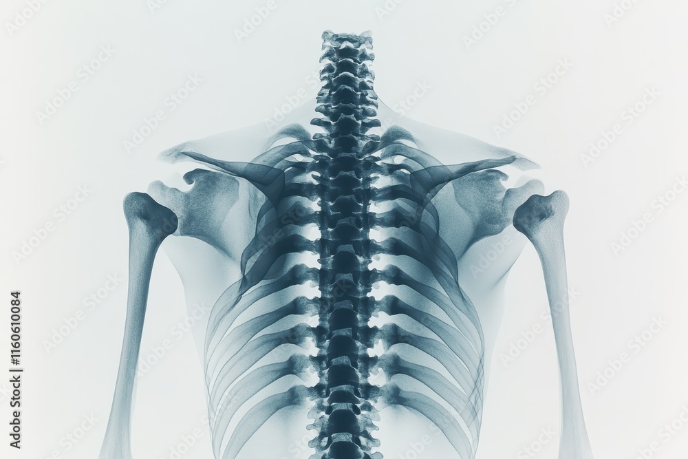 Detailed view of a human skeletal system highlighting the spine and ...