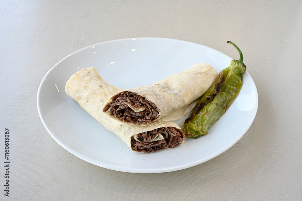 Lavash doner kebab ( soslu kasarli zurna doner durum ) or shawarma ...