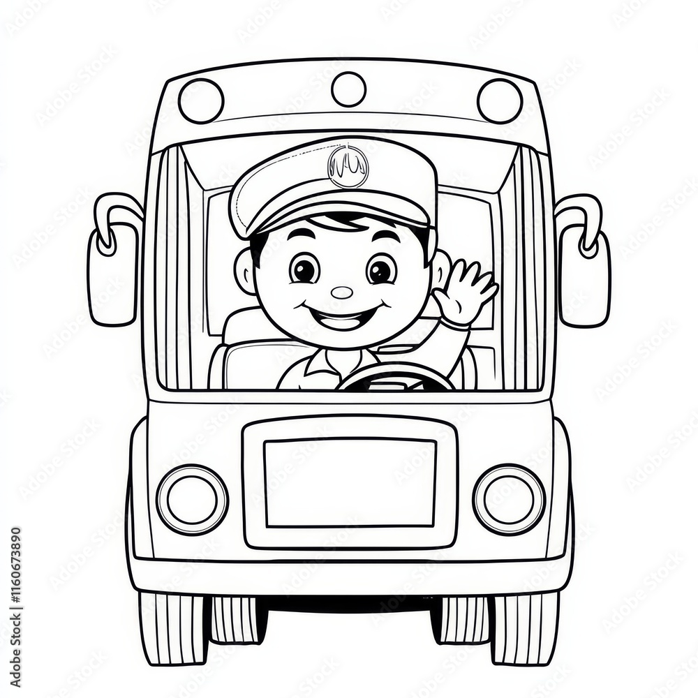 Happy Bus Driver: A cheerful cartoon bus driver waves from his vehicle ...