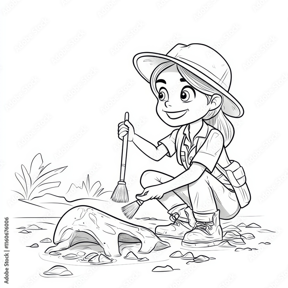 Young Paleontologist: A cheerful cartoon illustration of a young girl ...