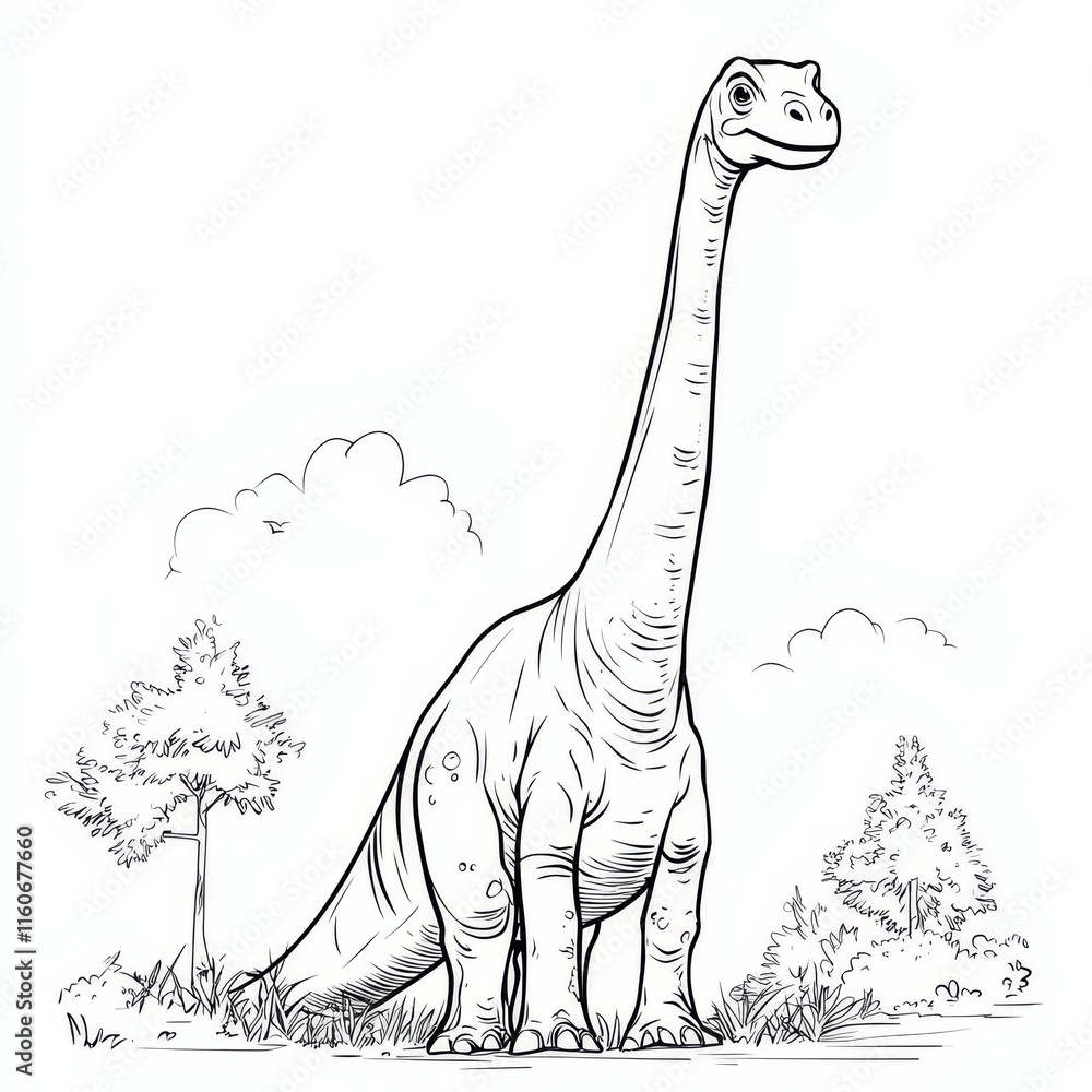 Brachiosaurus Sketch: A detailed line drawing of a majestic ...