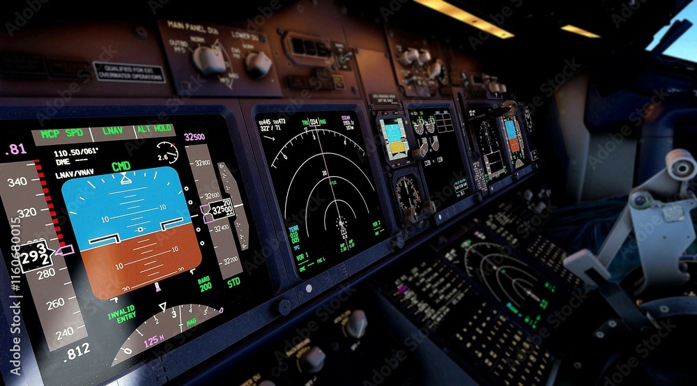 Electronic systems of an aircraft. Airplane Instruments primary flight display. Digital Flight ...