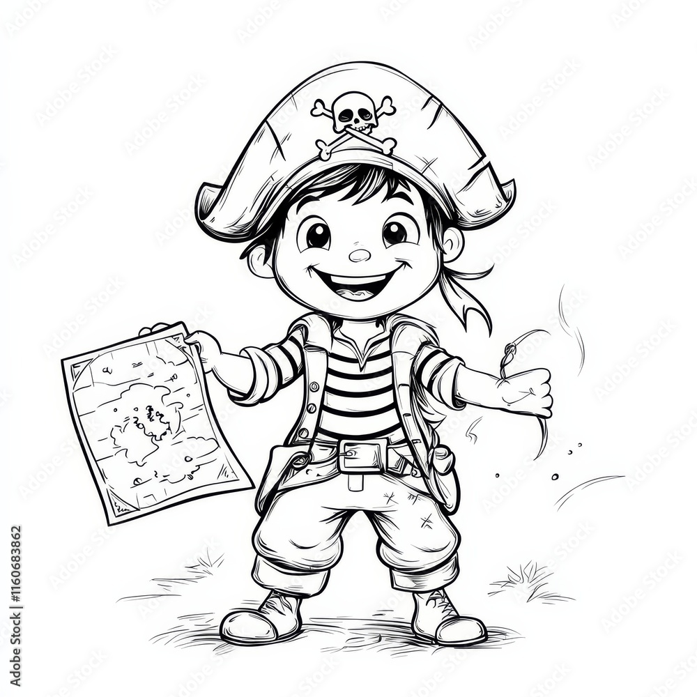 Ahoy Matey! A cheerful pirate boy, ready for adventure, holds a ...