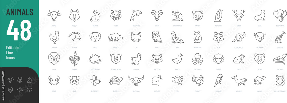 Animals line Editable Icons set. Vector illustration in modern thin ...