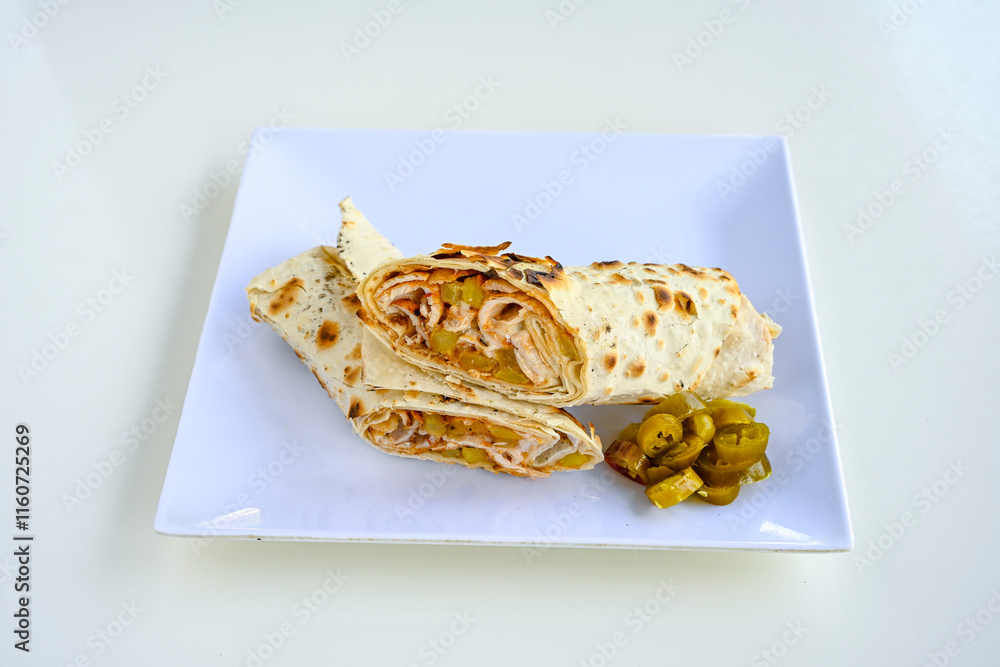 Lavash doner kebab ( soslu kasarli zurna doner durum ) or shawarma ...