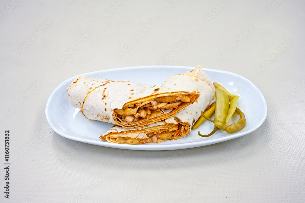 Lavash doner kebab ( soslu kasarli zurna doner durum ) or shawarma ...
