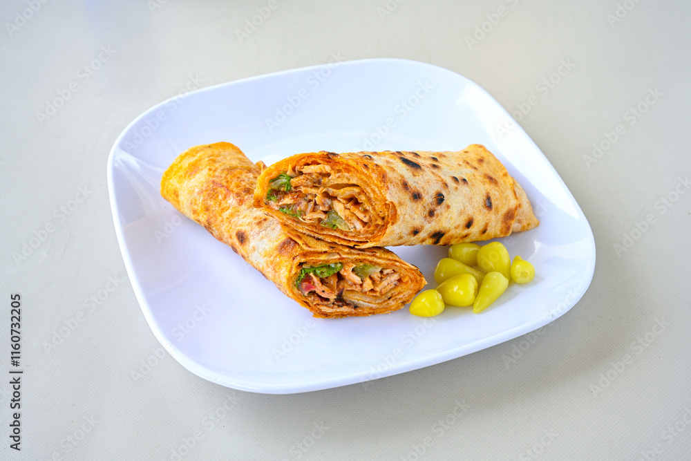 Lavash doner kebab ( soslu kasarli zurna doner durum ) or shawarma ...