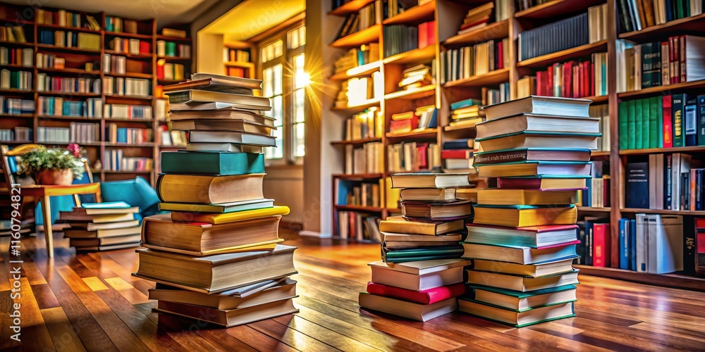 Stack of Books, Corner Bookshelf, Reading Nook, Cozy Study Space, Home ...