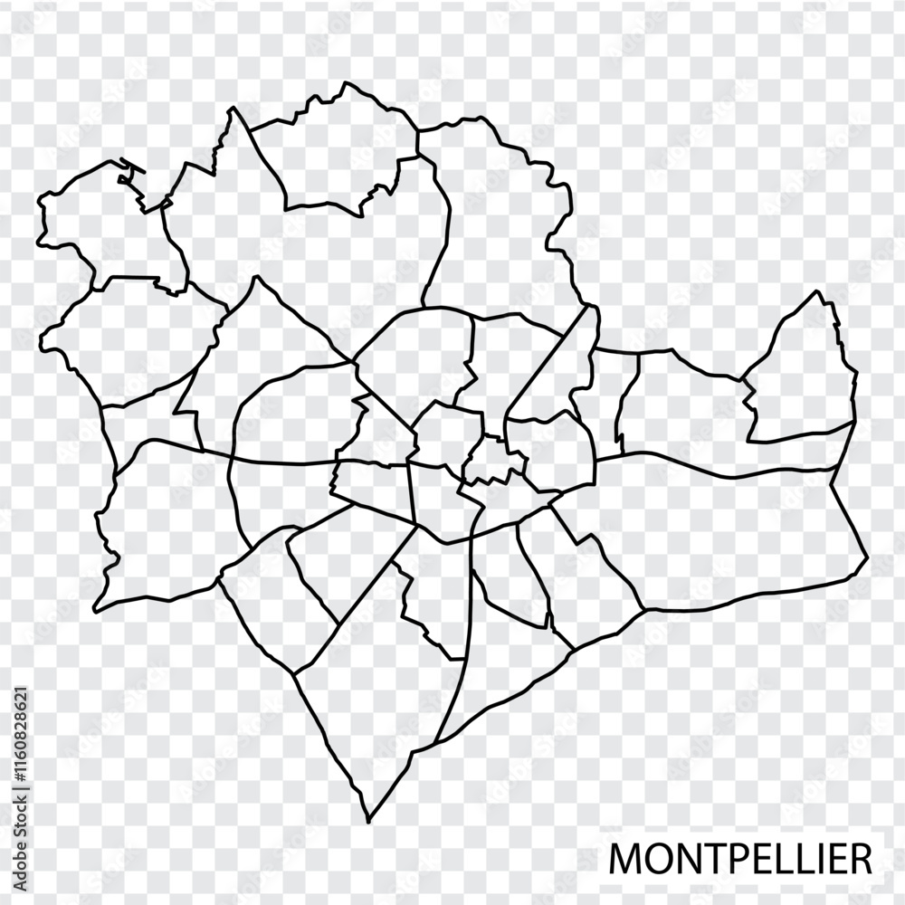 High Quality map of Montpellier is a city of France, with borders of ...