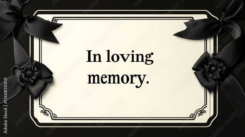 Funeral card vector template with black frame, mourning ribbons in ...