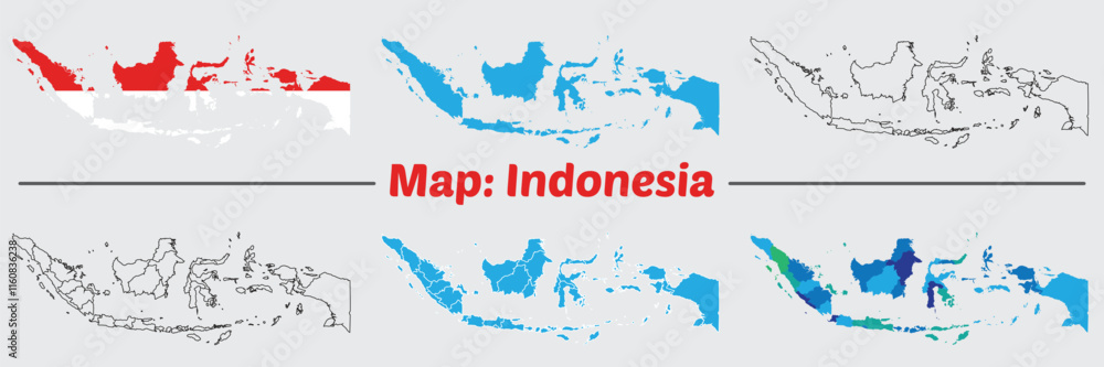Indonesia country map set. internal provinces borders marked, Simple ...