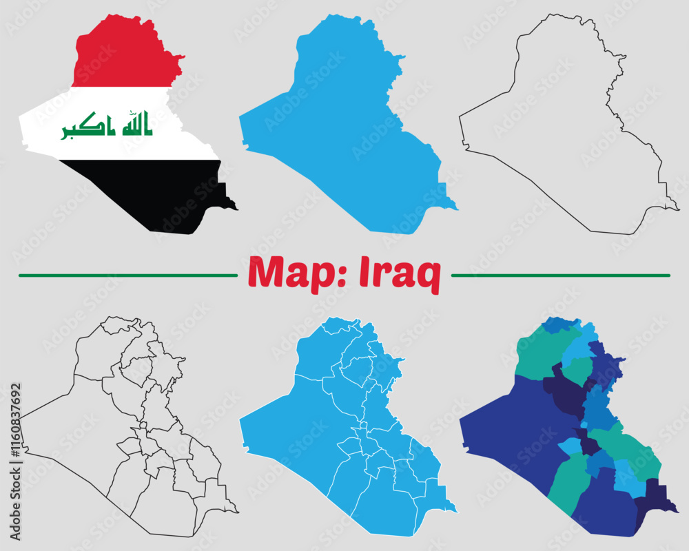 Iraq country map set. internal provinces borders marked, Simple map of ...
