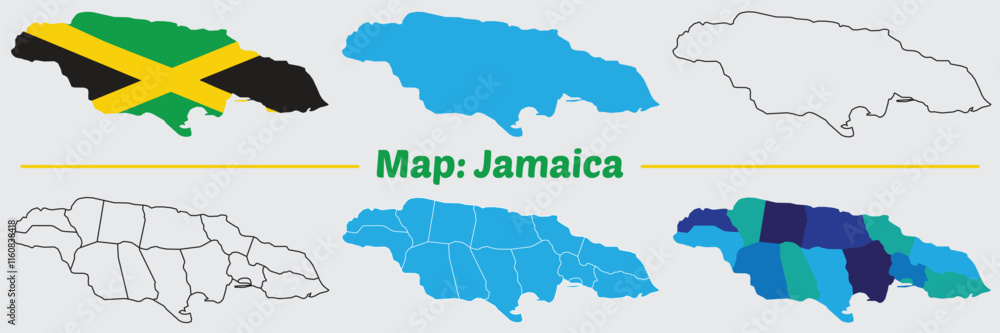 Jamaica country map set. internal provinces borders marked, Simple map ...