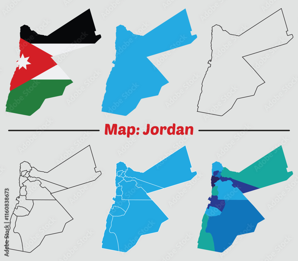 Stock-Vektorgrafik „Jordan country map set. internal provinces borders marked, Simple map of ...